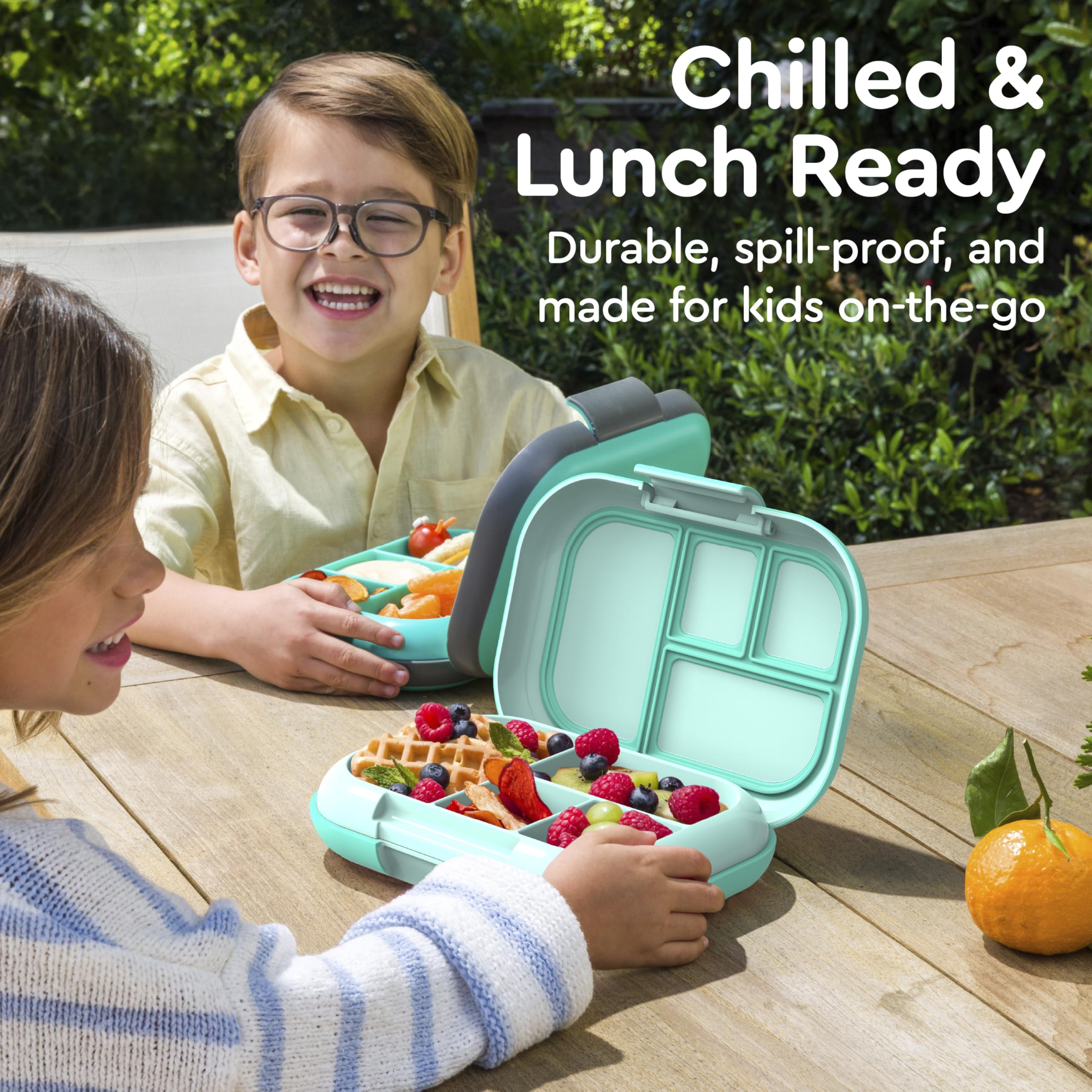 Bentgo® Kids Chill Lunch Box - Bento-Style Lunch Solution with 4 Compartments and Removable Ice Pack for Meals and Snacks On-the-Go - Leak-Proof, Dishwasher Safe, Patented Design (Aqua)