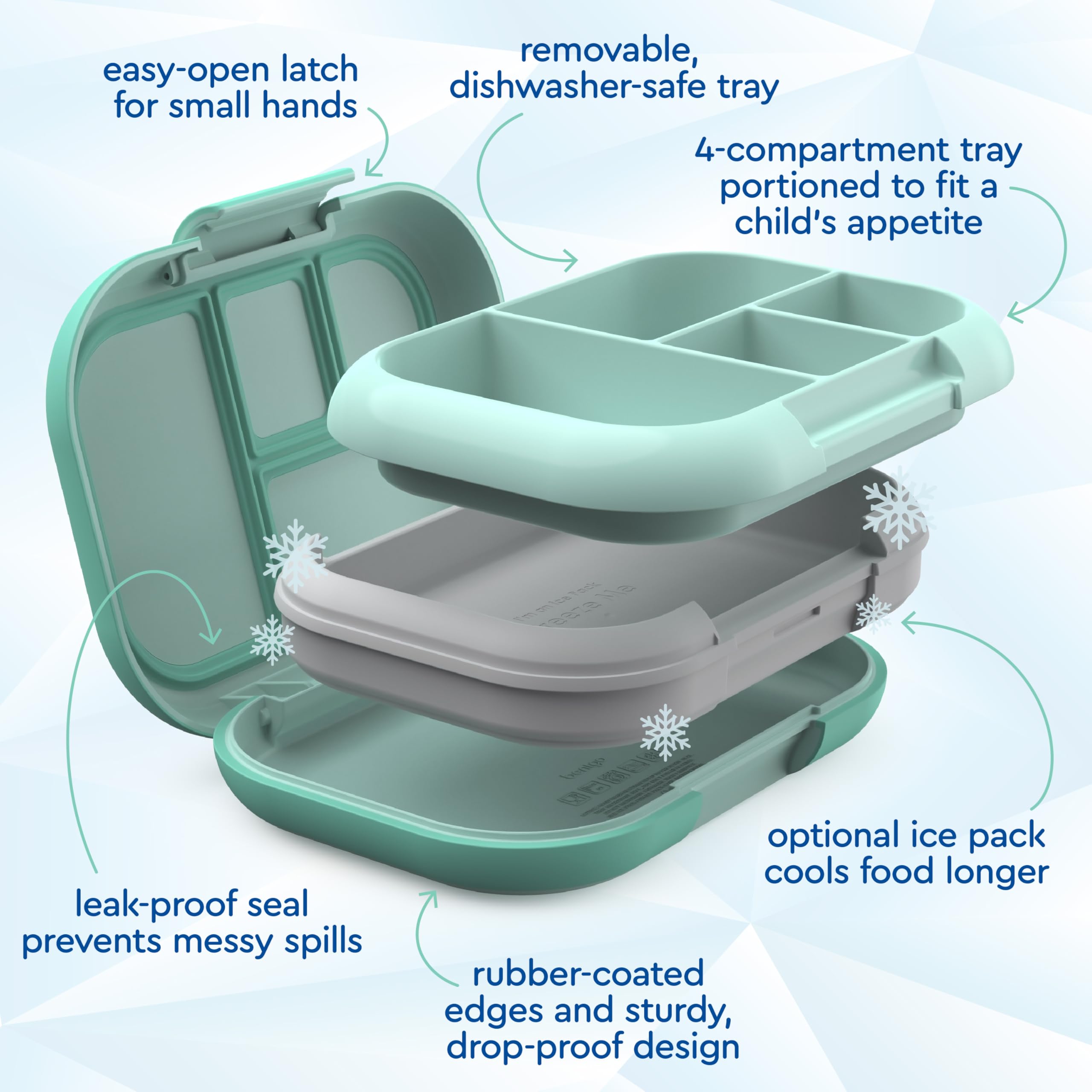Bentgo® Kids Chill Lunch Box - Bento-Style Lunch Solution with 4 Compartments and Removable Ice Pack for Meals and Snacks On-the-Go - Leak-Proof, Dishwasher Safe, Patented Design (Aqua)