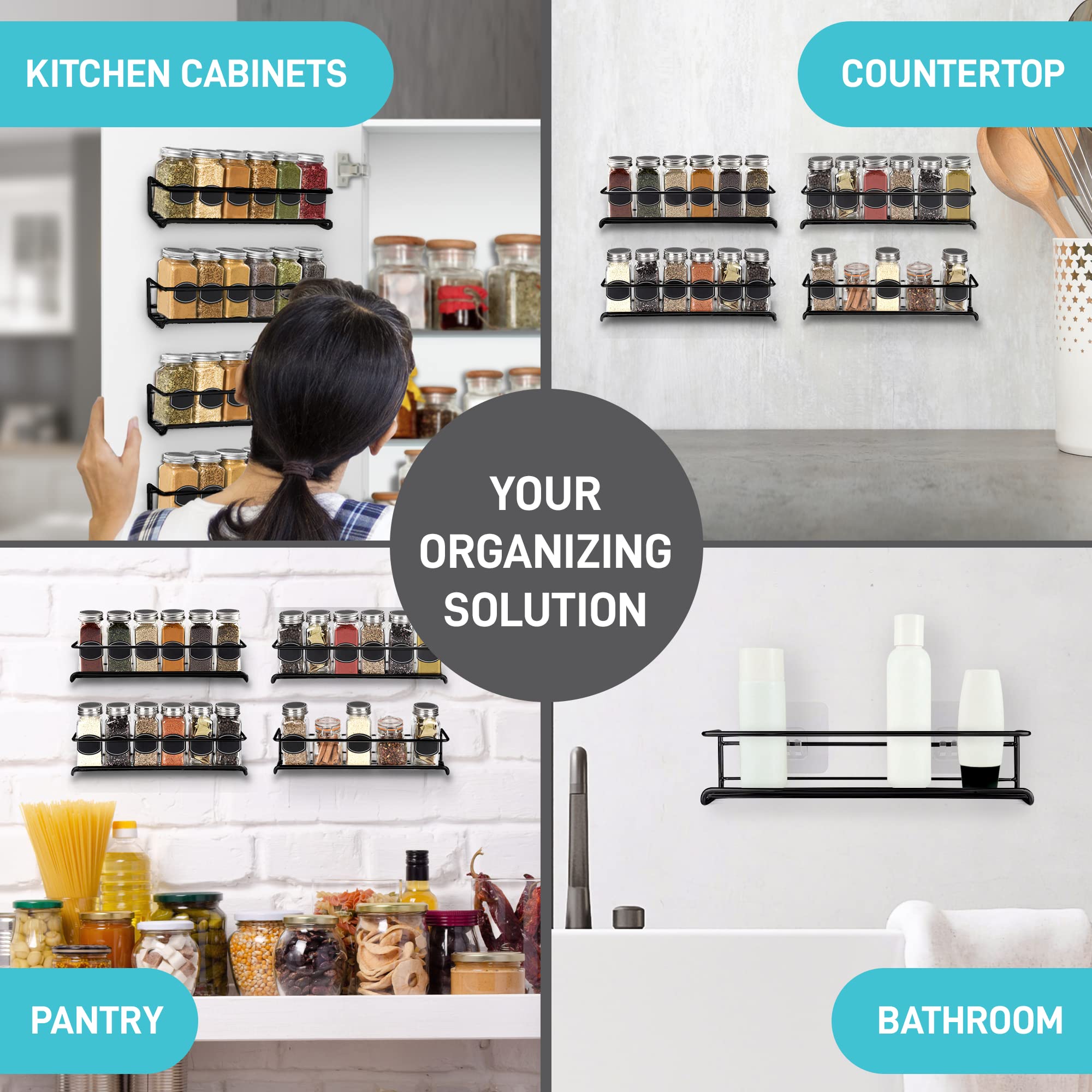 Ultimate Hostess Spice Rack Wall Mount - 4-Tier, Space-Saving Wall Spice Rack Organizer - Wall Mount Spice Rack Organizer for Spice Jars and Seasonings - Screw or Adhesive Hanging Spice Rack for Wall