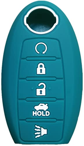 RUNZUIE 5 Buttons Silicone Smart Remote Key Fob Cover Compatible with 2011-2021 2022 Nissan Armada Murano Rogue Maxima Altima Pathfinder 285E3-3TP5A KR5S180144014 (Dark Green)