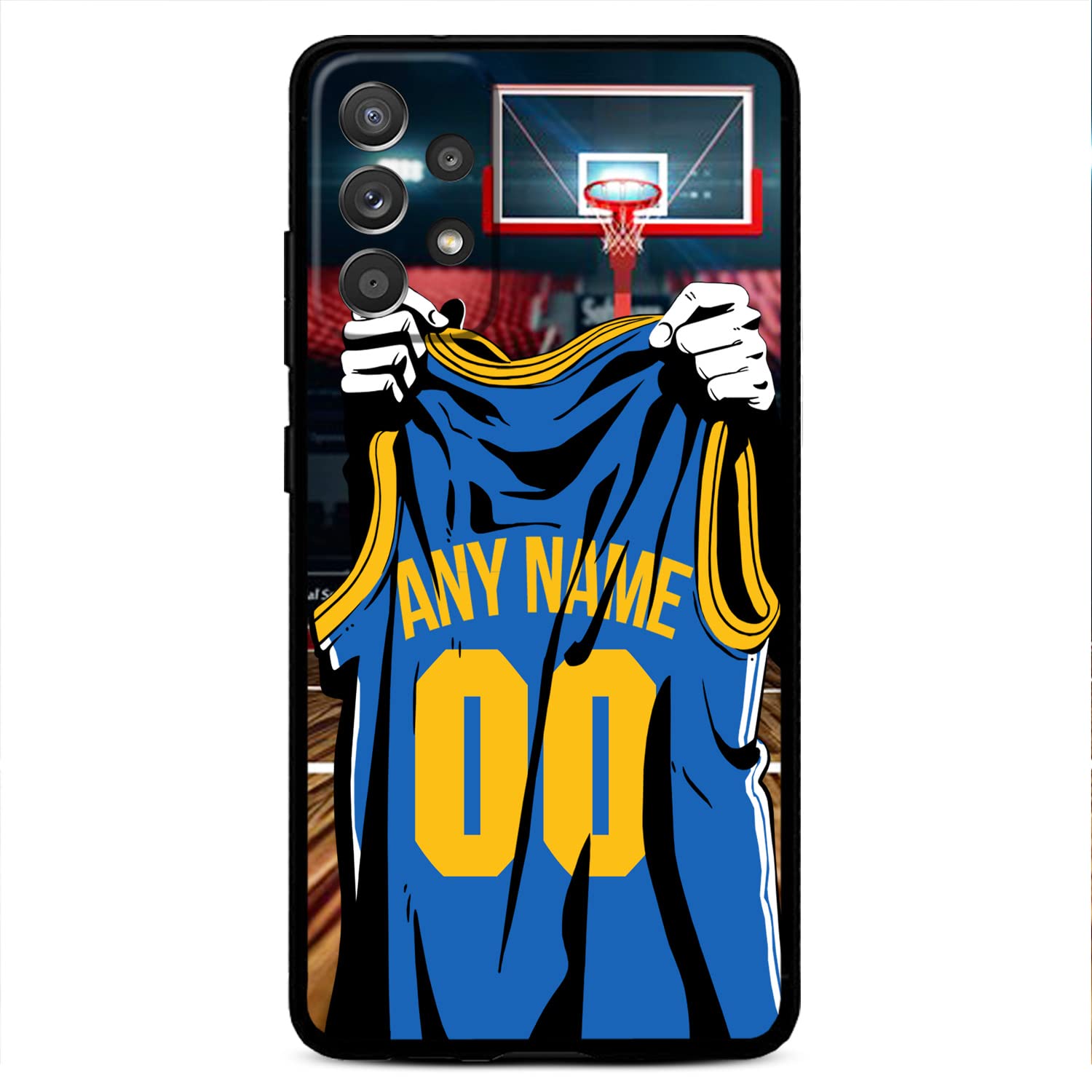 VNGDA DIY Custom Name & Number - Golden State Basketball Jersey - Liquid Silicone Case for Samsung Galaxy A53 5G A14 A73 A12 A42 A32 A02S A71 A22 4G A33,with Camera Protection Case for Boy