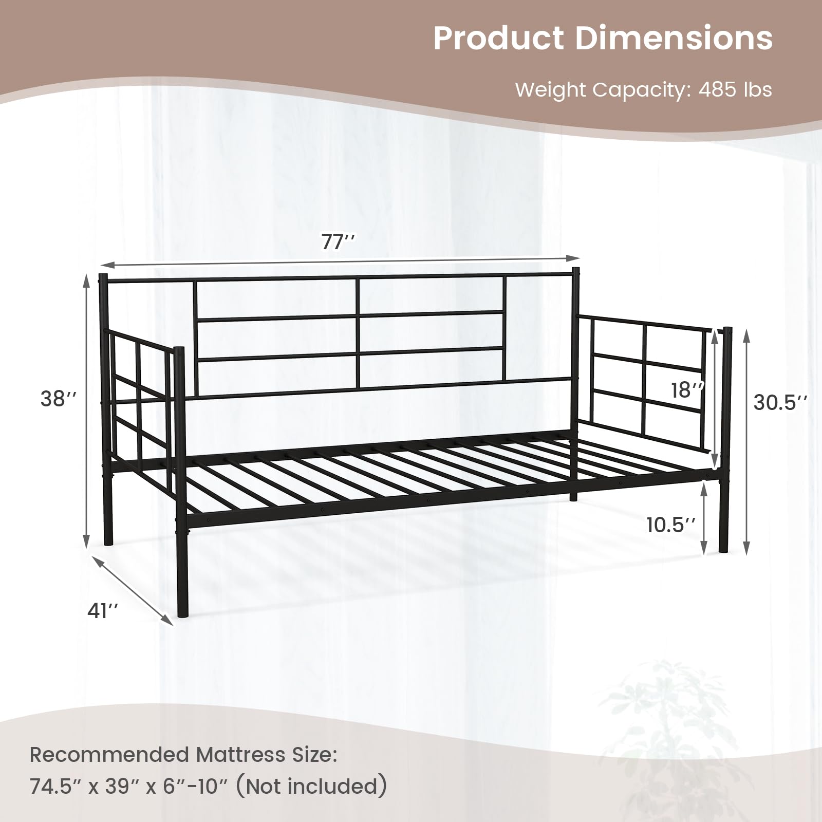 Giantex Metal Twin Daybed Frame, High Back Day Bed with Heavy-Duty 16 Slats & 18 Inch Headboard, Multifunctional Twin Size Bed Frame for Living Room Guest Room, No Box Spring Need, Black