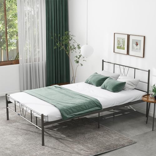 Wonder Comfort Twin Size Bed Frame Metal Platform with Headboard and Footboard/11 Inch Underbed Storage/Firm Support & Easy Set up Structure, Black