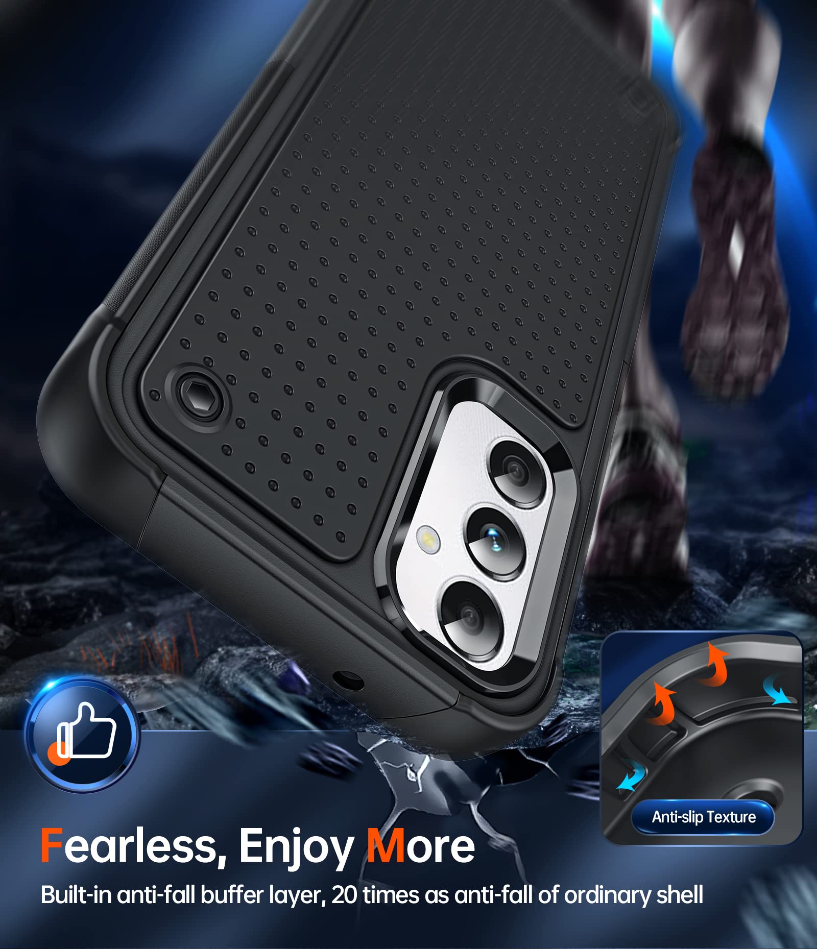 LeYi for Samsung Galaxy A14-5G Case: Samsung A14 Case with [2 Pack] Screen Protectors, Shockproof Dual Layer Protective Hard PC Textured Back & Soft Bumper Cell Case Cover for Galaxy A14 5G, Black