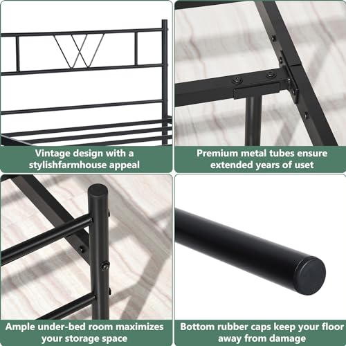 Wonder Comfort Twin Size Bed Frame Metal Platform with Headboard and Footboard/11 Inch Underbed Storage/Firm Support & Easy Set up Structure, Black