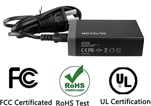 Retevis 5-Port USB Wall Charger Radio Charging Station Compatible with RT68 RB28 RT19 RT22P NR10 RT18 RT22S H777 RB89 RT86 RT45P RB29 Baofeng Cobra HYT Walkie Talkies and iPhone (1 Pack)