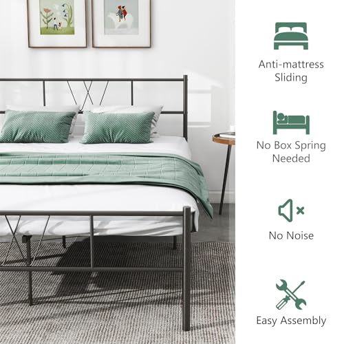 Wonder Comfort Twin Size Bed Frame Metal Platform with Headboard and Footboard/11 Inch Underbed Storage/Firm Support & Easy Set up Structure, Black
