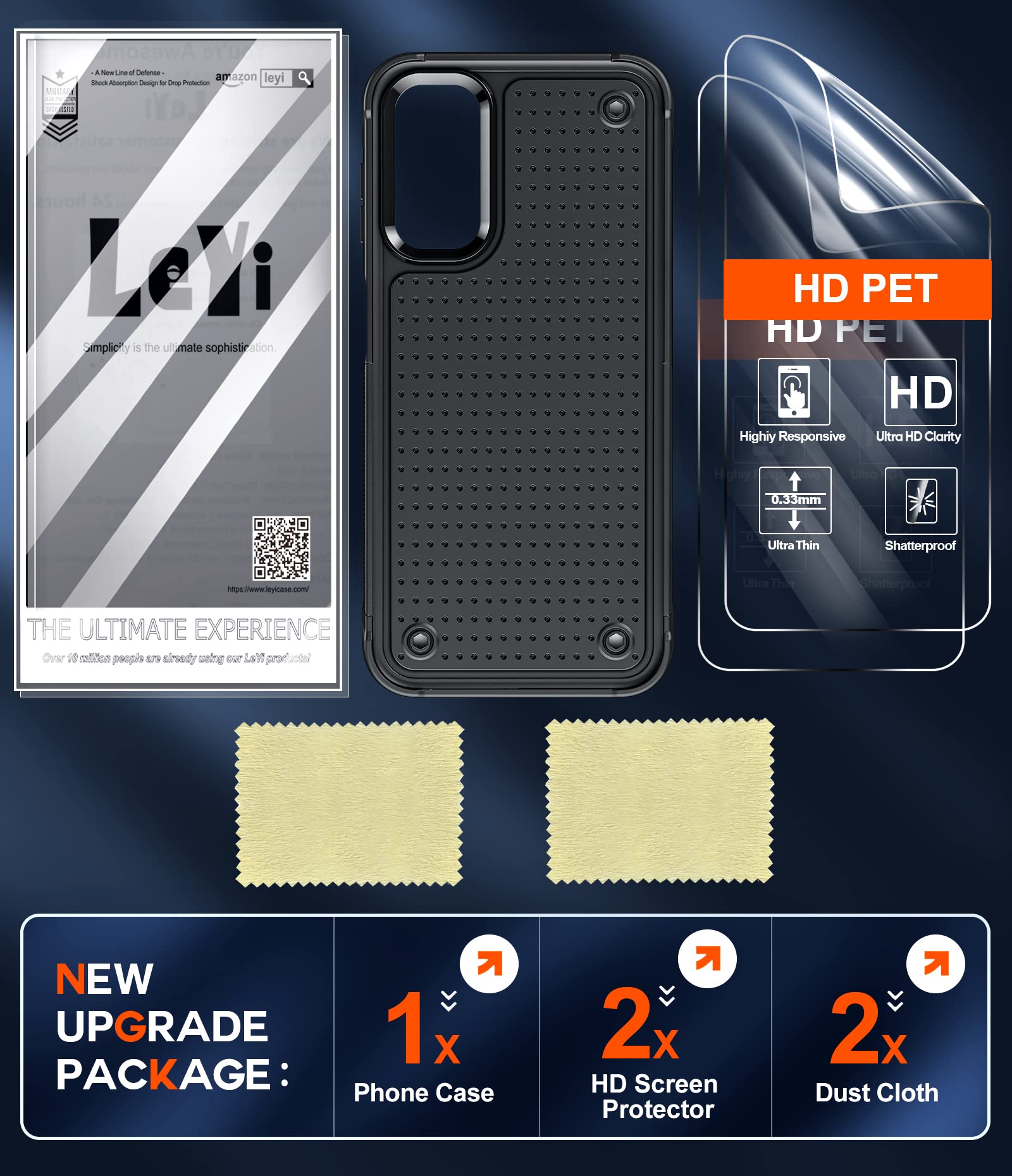 LeYi for Samsung Galaxy A14-5G Case: Samsung A14 Case with [2 Pack] Screen Protectors, Shockproof Dual Layer Protective Hard PC Textured Back & Soft Bumper Cell Case Cover for Galaxy A14 5G, Black