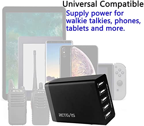 Retevis 5-Port USB Wall Charger Radio Charging Station Compatible with RT68 RB28 RT19 RT22P NR10 RT18 RT22S H777 RB89 RT86 RT45P RB29 Baofeng Cobra HYT Walkie Talkies and iPhone (1 Pack)