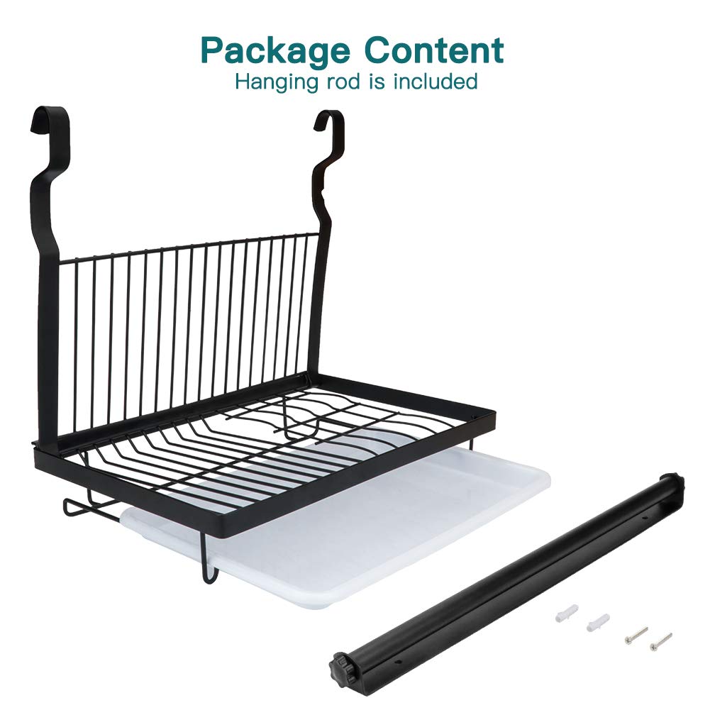 Eastore Life Hanging Dish Rack,Collapsible Dish Drying Rack with Drainboard, Stainless Steel Dish Drainer, Black
