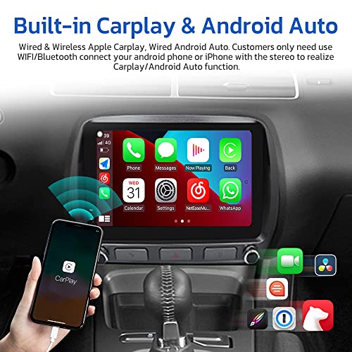 aoonav Android 10 inch Touch Screen car Radio for Chevrolet Camaro 2010 2011 2012 2013 2014 2015, GPS Navigation 4GB+64GB Support with carplay/bluetooth/4G/DSP Head Unit Stereo