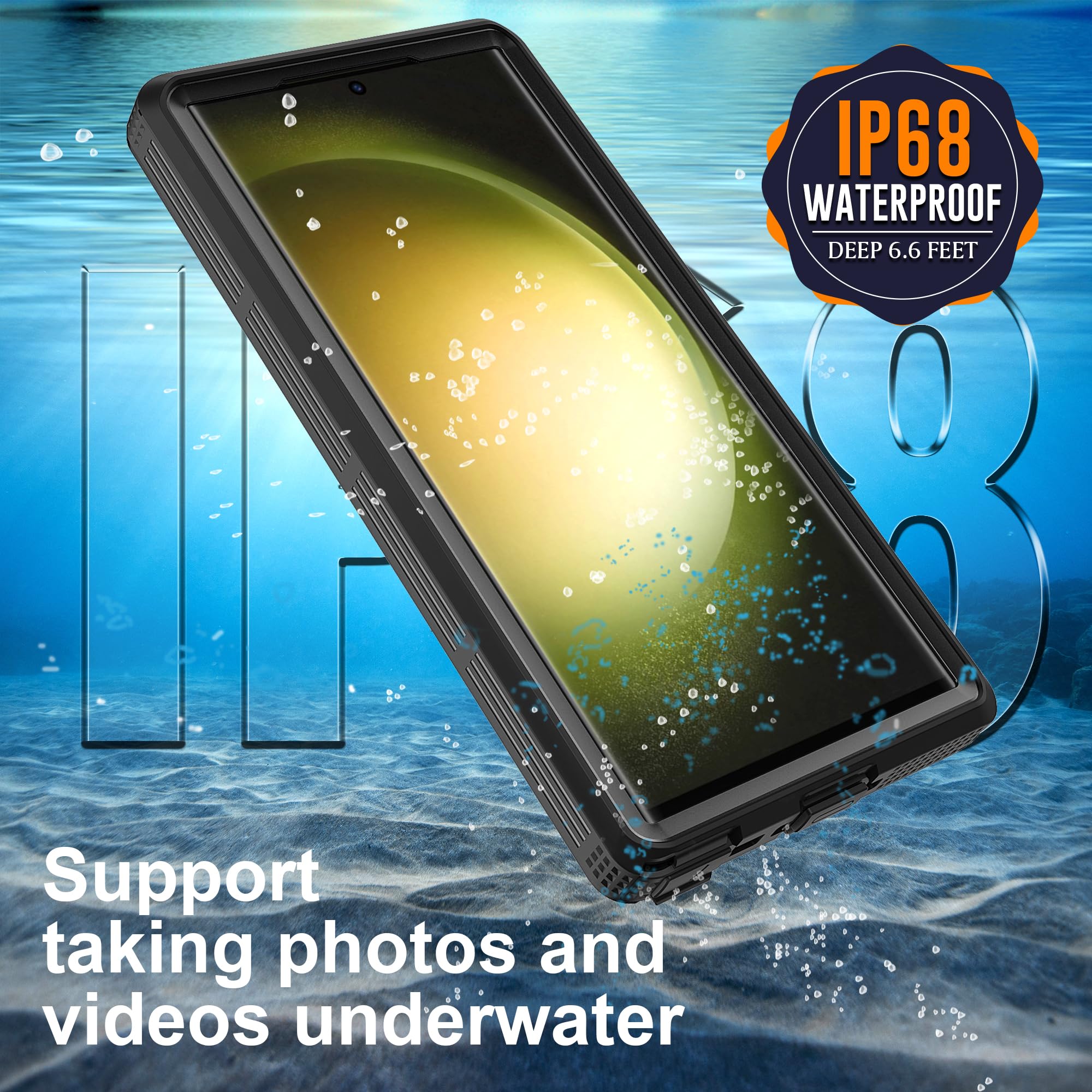 Ezanmull for Samsung Galaxy S23 Ultra Waterproof Case, with Built-in Screen Protector Dustproof Shockproof Full Body Underwater Protective Phone Case Cover for Samsung Galaxy S23 Ultra 5G 6.8"-Black