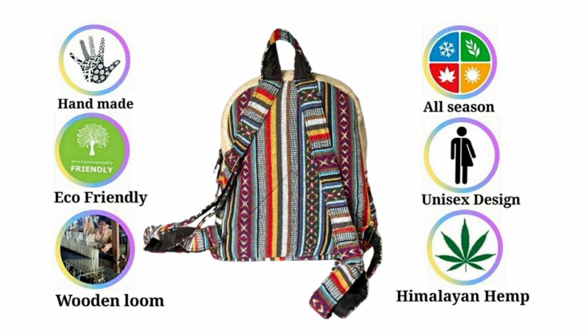 Z ZILLION CRAFT All natural mini Hemp back pack for men and women. 100 % Eco friendly vegan material from Hemp and Gheri. Multi color small size light back pack.