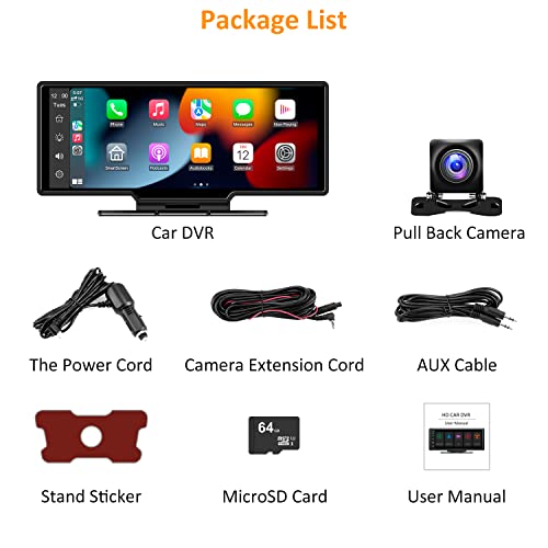 Westods Portable Wireless Carplay Car Stereo with 2.5K Dash Cam - 9.3" HD IPS Screen, Android Auto, 1080p Backup Camera, Loop Recording, Bluetooth, GPS Navigation Head Unit, Car Radio Receiver