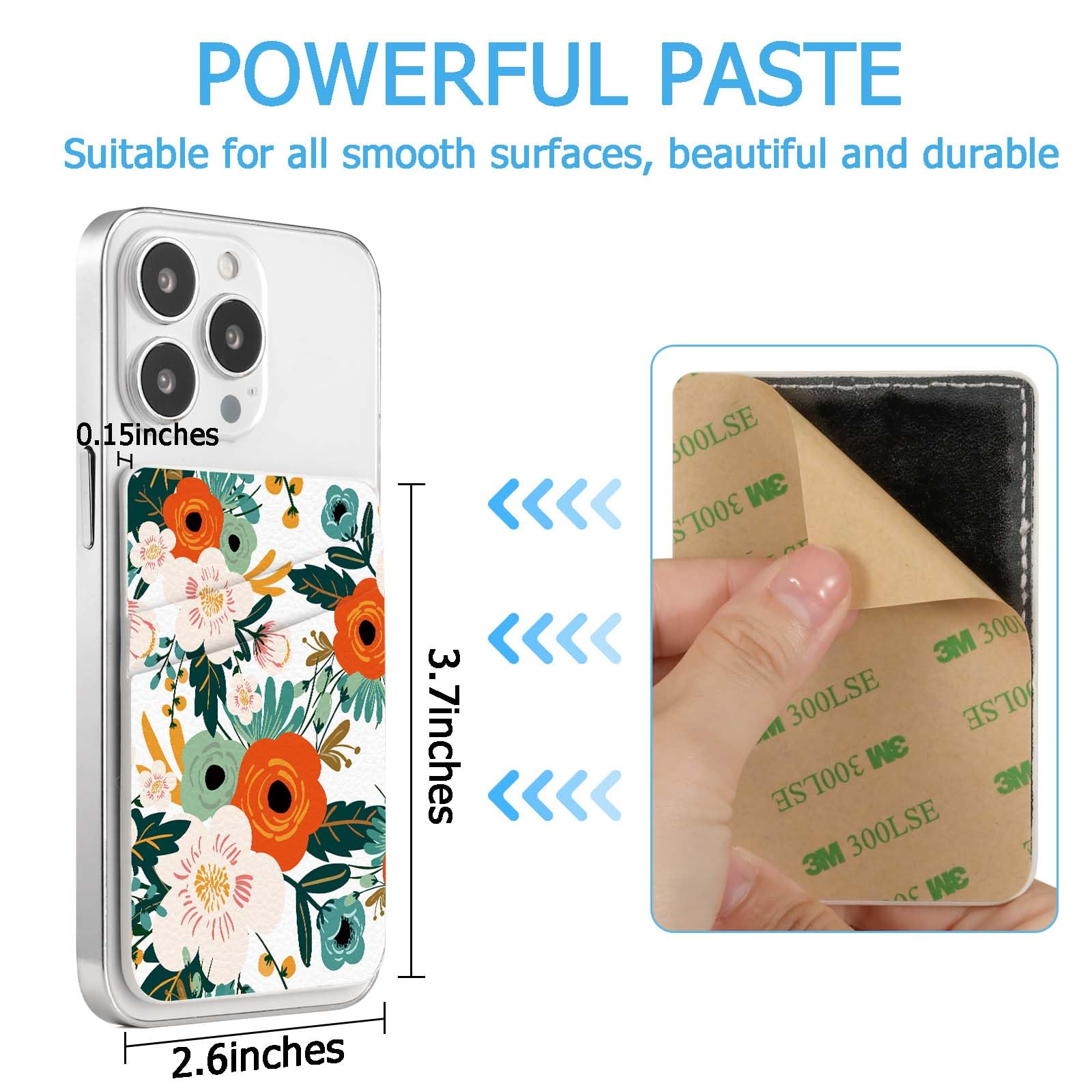Leather Phone Card Holder Phone Wallet, Stick Back Phone Wallet Sticker Stylish Phone Case Credit Card Holder, Suitable for iPhone, Samsung, Android and Most Smart Phones.Green Leaf Flower