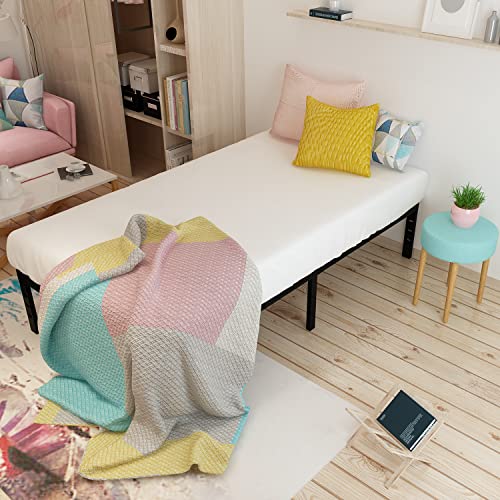 Tooyyer Metal Twin XL Bed Frame 14" High 3000 lbs Heavy Duty Extra Long Metal Bed Platform No Box Spring Needed Easy to Assemble Non-Slip Noise Free Black-Twin XL