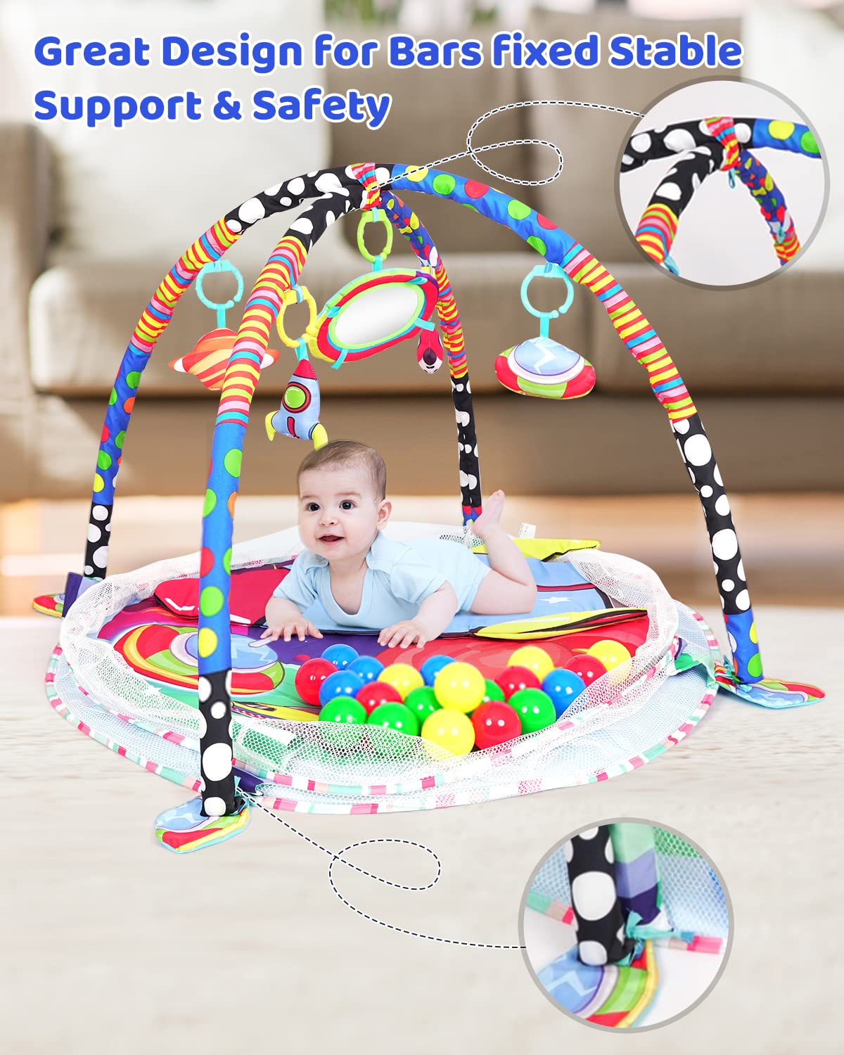 Siairo Jumbo Baby Activity Gym Folding Baby Play Gym Play Mat with Ball Pit & Hanging Mobiles, Surrounding Mesh for Newborn, Infant, Babies, Toddlers