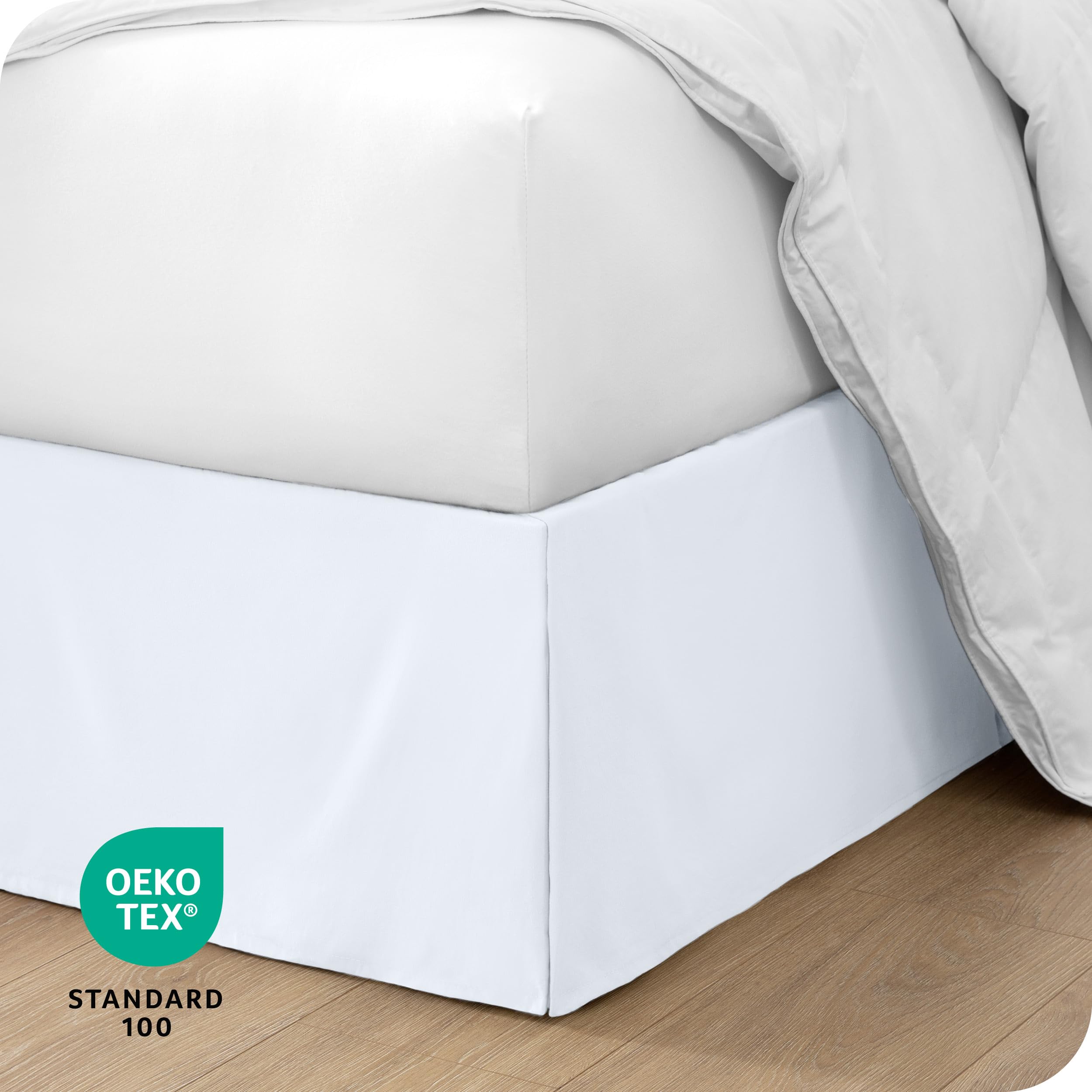 Bare Home Twin XL Bed Skirt - 15-Inch Tailored Drop Easy Fit - Bed Skirt for Twin Extra Long Beds - Center & Corner Pleats (Twin XL, White)