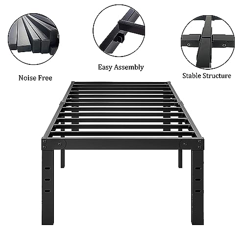 Tooyyer Metal Twin XL Bed Frame 14" High 3000 lbs Heavy Duty Extra Long Metal Bed Platform No Box Spring Needed Easy to Assemble Non-Slip Noise Free Black-Twin XL