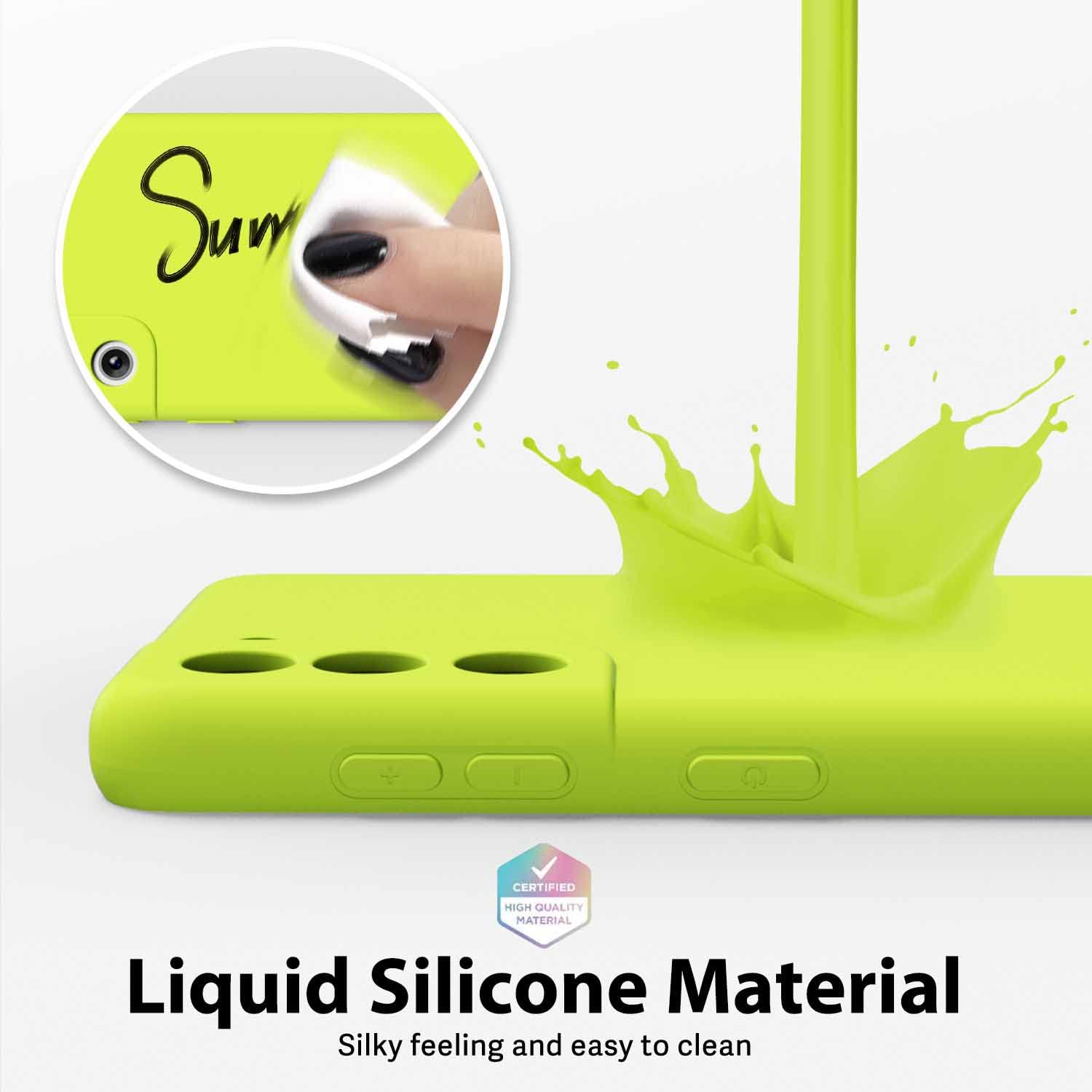 oakxco for Samsung Galaxy S21 Phone Case Liquid Silicone, Fluorescent Bright Solid Color, Cute Thin Slim Soft Rubber TPU Smooth Gel Matte Protective Cover for Women Girl Aesthetic, Lime Neon Green
