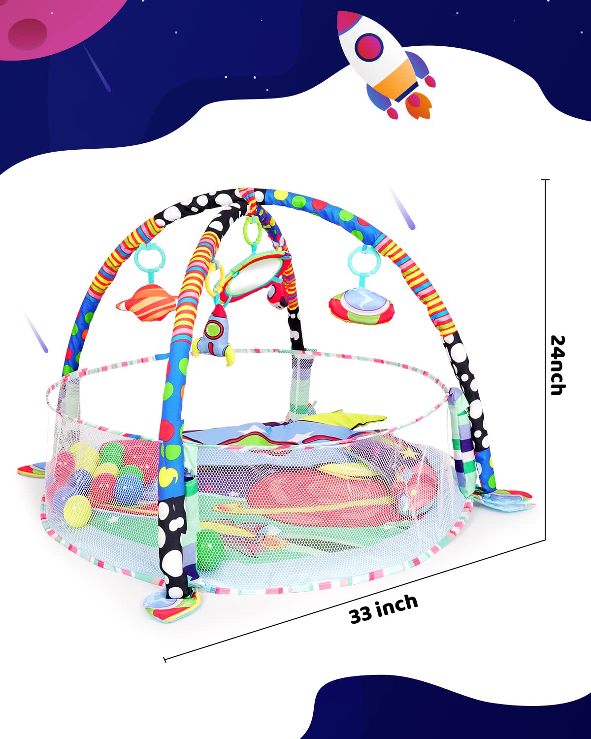 Siairo Jumbo Baby Activity Gym Folding Baby Play Gym Play Mat with Ball Pit & Hanging Mobiles, Surrounding Mesh for Newborn, Infant, Babies, Toddlers