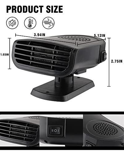 Car Heater,12V 150W Portable Car Heater Defroster Fans, 2 in 1 Heating & Cooling Fast Heating Defrost Defogger with Plug in Cigarette Lighter, Window Defroster for Car, SUV, Jeeps, Trucks, Black