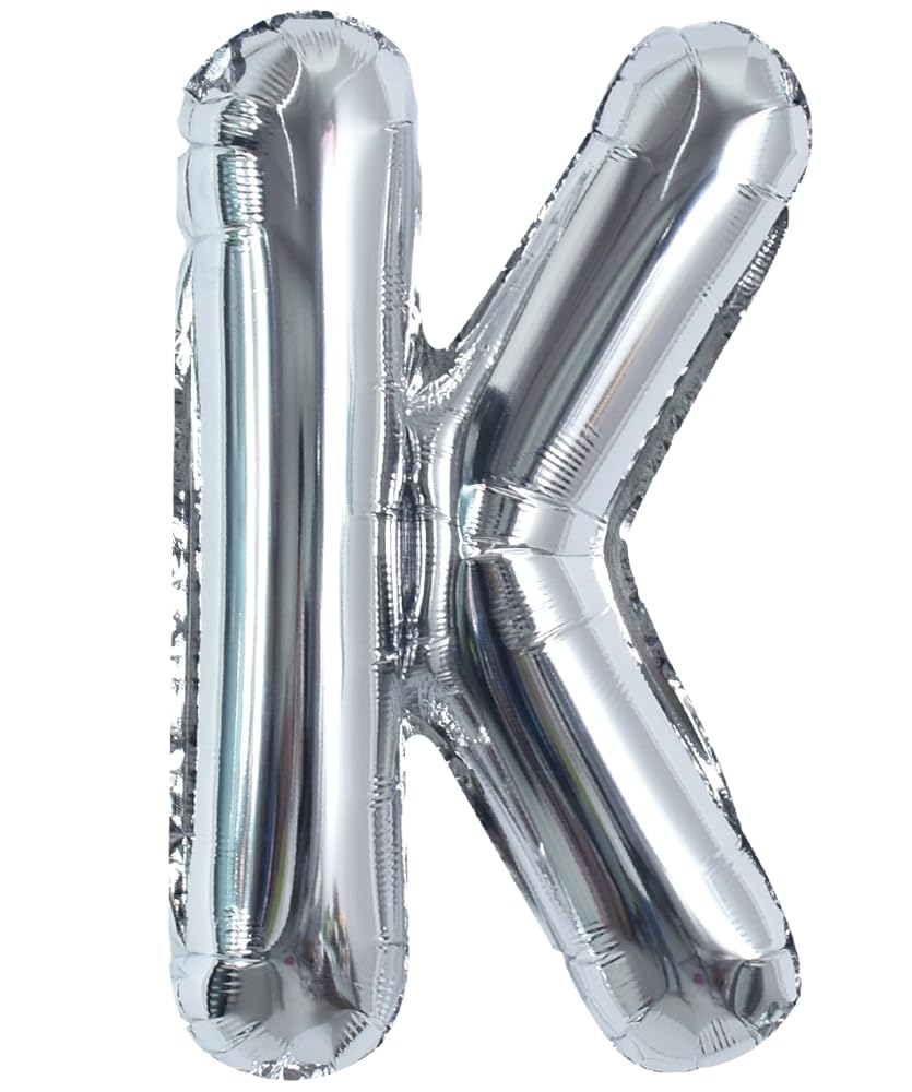 TONIFUL 40 Inch Large Silver Letter K Balloons Helium Balloons,Foil Mylar Big Letter Balloons for Birthday Party Anniversary Supplies Decorations