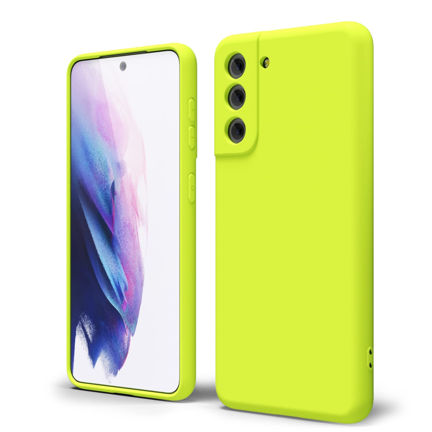 oakxco for Samsung Galaxy S21 Phone Case Liquid Silicone, Fluorescent Bright Solid Color, Cute Thin Slim Soft Rubber TPU Smooth Gel Matte Protective Cover for Women Girl Aesthetic, Lime Neon Green