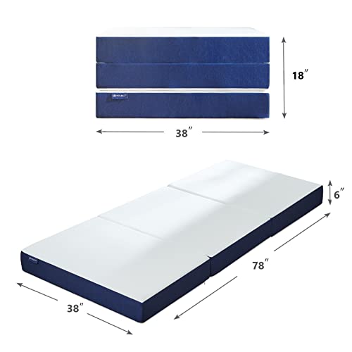 Molblly Folding Mattress, 6 inch Memory Foam Tri Folding Portable Mattress Topper with Breathable & Washable Cover, Foldable Guest Bed for Camping, Twin XL - 38"x 78"x 6"