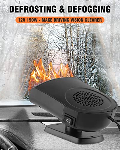 Car Heater,12V 150W Portable Car Heater Defroster Fans, 2 in 1 Heating & Cooling Fast Heating Defrost Defogger with Plug in Cigarette Lighter, Window Defroster for Car, SUV, Jeeps, Trucks, Black