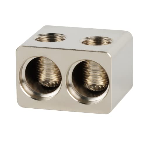 Koauto 1 Pair Dual Inputs 1/0 Gauge to 1/0 Gauge Car Audio Amp Input Reducers Left & Right, Brass with Chrome Finish