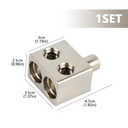 Koauto 1 Pair Dual Inputs 1/0 Gauge to 1/0 Gauge Car Audio Amp Input Reducers Left & Right, Brass with Chrome Finish
