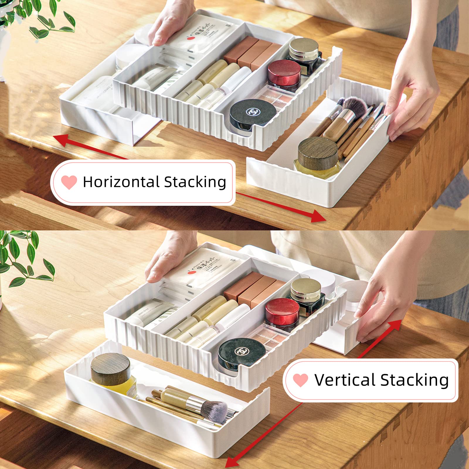 Spakoo Plastic Expandable Drawer Insert Organizer - Utensils Storage Box with 2 Adjustable Components Tray to Fit Drawers Hold Flatware, Cutlery, Silverware For Kitchen, Office, Bathroom