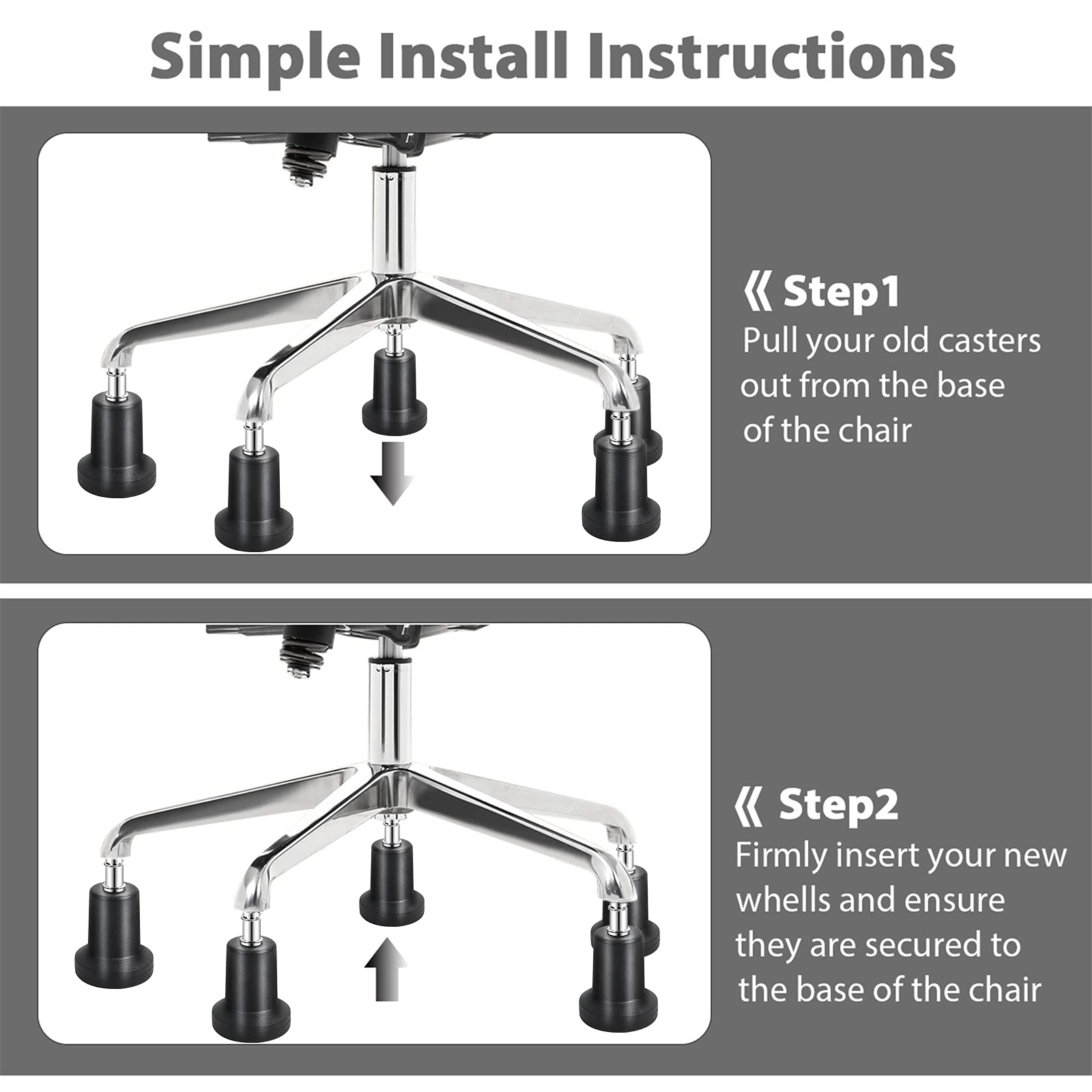 uvce Bell Glides Replacement Office or Chair Stool Swivel Caster Wheels to Fixed Stationary Castors, Short Profile with Separate Self Adhesive Felt Pads Black 5pcs (High Bell Glides A)