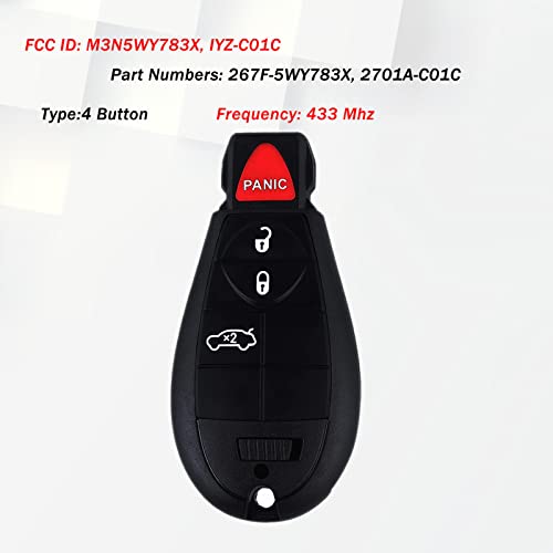 Key Fob Replacement Fit for 2008-2013 Dodge Charger Journey Durango/ 2008-2014 Grand Caravan Challenger/ 2008-2011Chrysler 300 Keyless Entry Remote Start Control M3N5WY783X, Set of 2