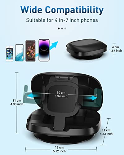 Phone Mount for Car, 360° Rotatable Car Dashboard Phone Holder Mount, Horizontal & Vertical Viewing Cell Phone Holder for Car,Washable Reusable Car Phone Mount, for iPhone Samsung & Other Smartphones