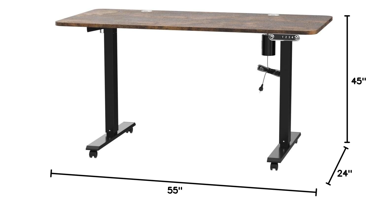 farexon Electric Standing Desk 55 x 24In with Charging Station, Stand up Desk with Oversized Mouse Pad, 2 USB Ports & 3 Power Outlets, 4 Caster, 4 Preset Heights Easy to Set, 27''-45'' Lifting Range
