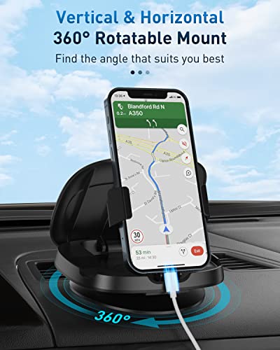 Phone Mount for Car, 360° Rotatable Car Dashboard Phone Holder Mount, Horizontal & Vertical Viewing Cell Phone Holder for Car,Washable Reusable Car Phone Mount, for iPhone Samsung & Other Smartphones