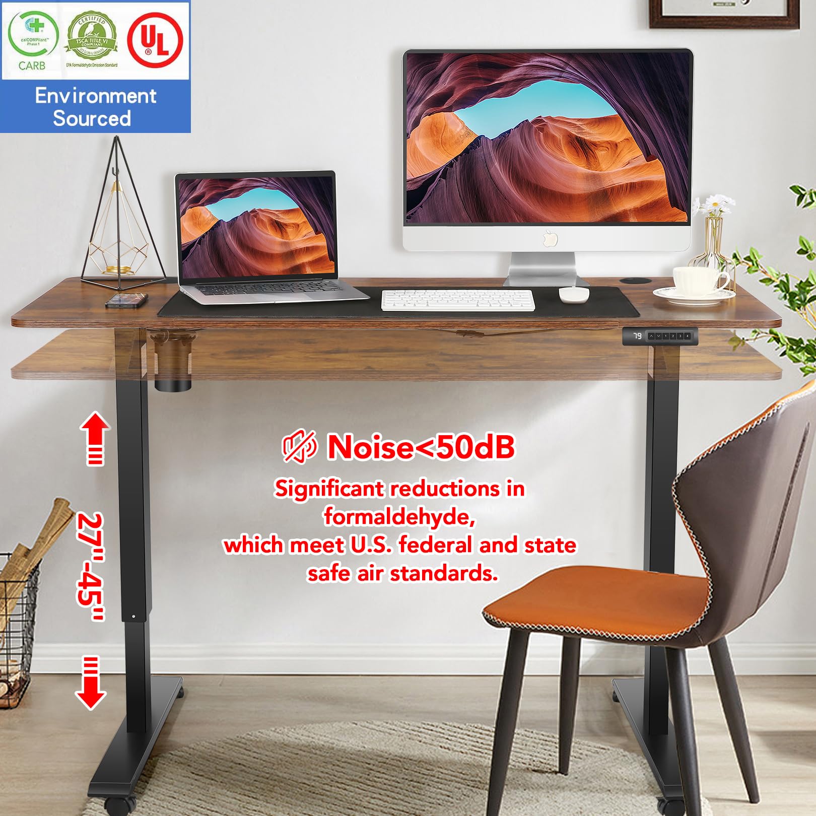 farexon Electric Standing Desk 55 x 24In with Charging Station, Stand up Desk with Oversized Mouse Pad, 2 USB Ports & 3 Power Outlets, 4 Caster, 4 Preset Heights Easy to Set, 27''-45'' Lifting Range