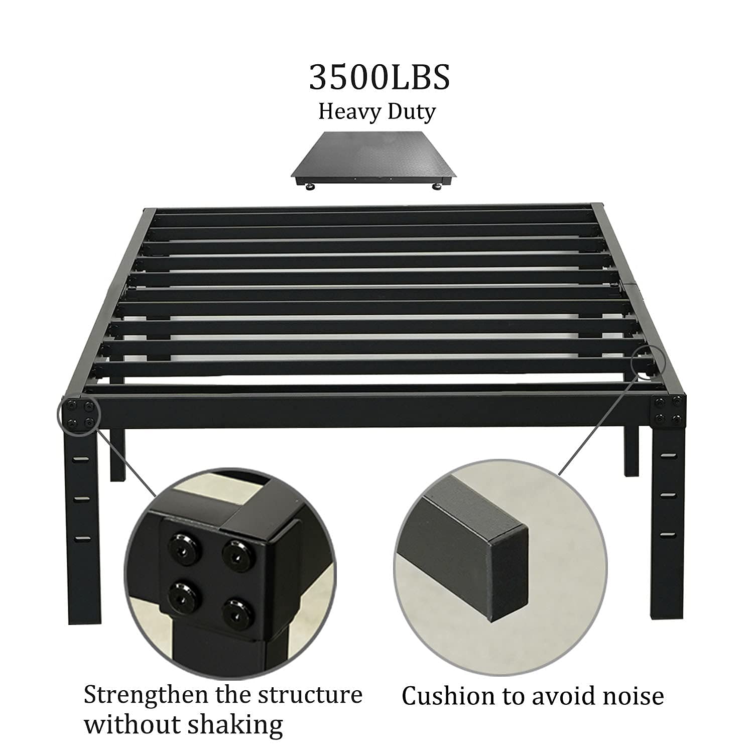 Wulanos Twin Size Bed Frame 18 inches Tall, 3500lbs Heavy Duty Metal Platform with Steel Slats Support, No Box Spring Needed, Sturdy and Noise-Free, Black