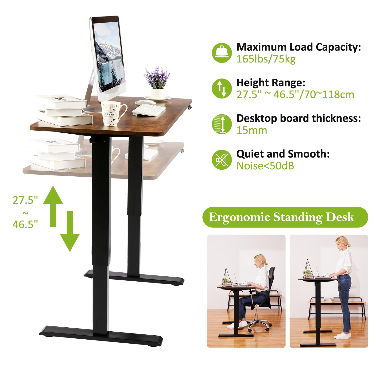 farexon Electric Standing Desk 55 x 24In with Charging Station, Stand up Desk with Oversized Mouse Pad, 2 USB Ports & 3 Power Outlets, 4 Caster, 4 Preset Heights Easy to Set, 27''-45'' Lifting Range