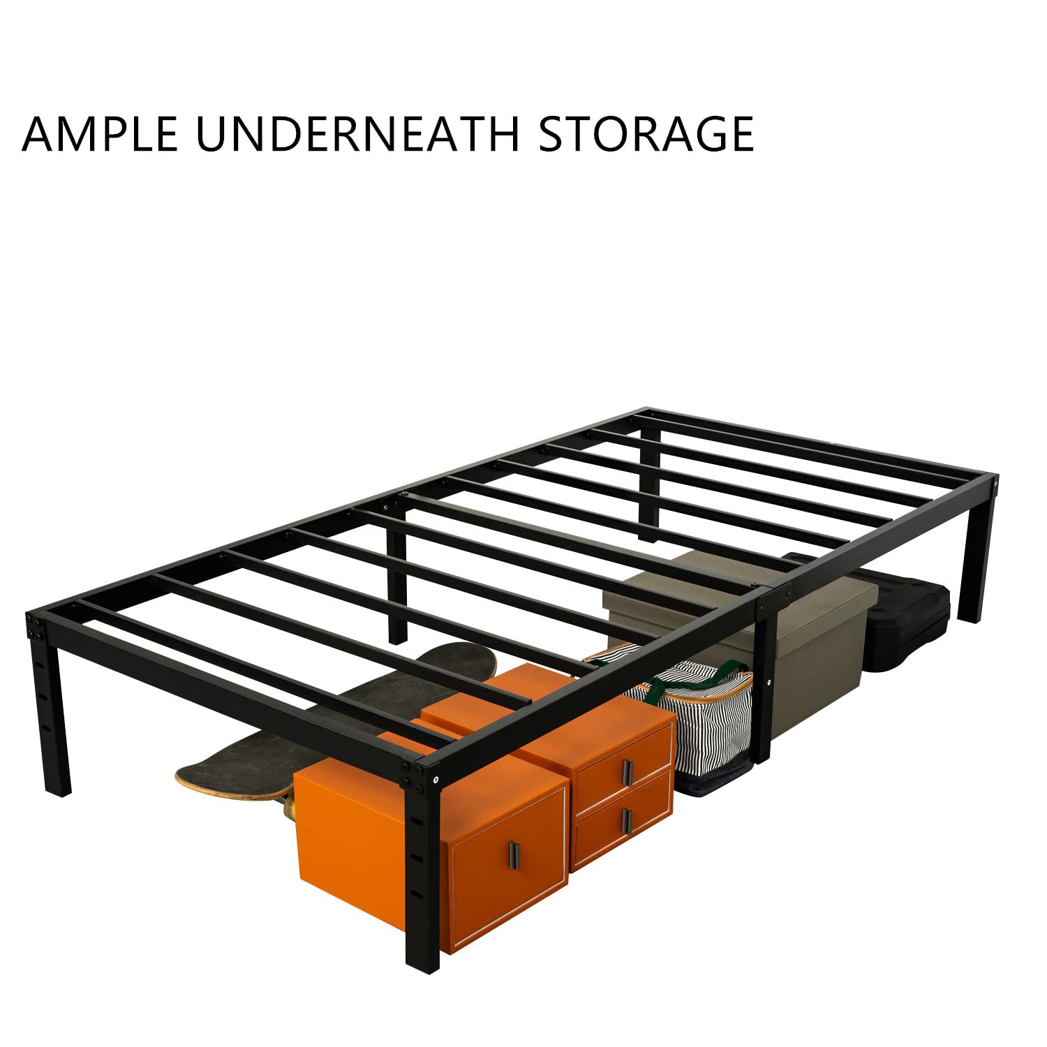 Wulanos Twin Size Bed Frame 18 inches Tall, 3500lbs Heavy Duty Metal Platform with Steel Slats Support, No Box Spring Needed, Sturdy and Noise-Free, Black