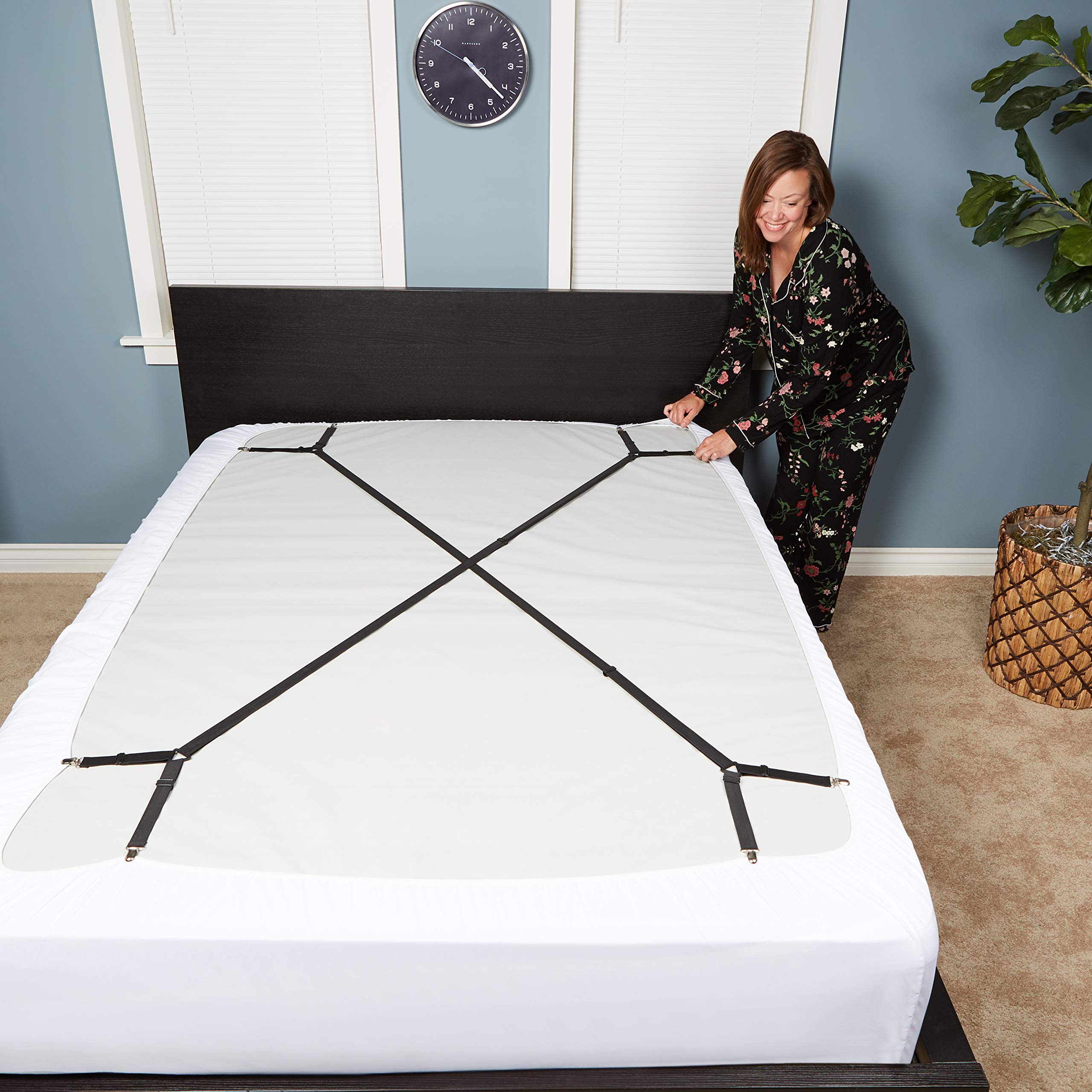 FeelAtHome Bed Sheet Holder Straps Criss-Cross - Sheets Stays Suspenders Keep Fitted/Flat Bedsheet in Place - for Twin Queen King Mattress Holders - Bed Sheet Strap - Fitted Sheet Clip Sheet Keepers