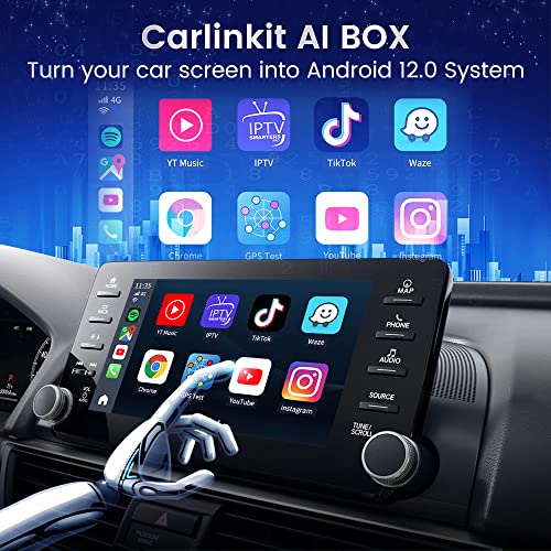 Carlinkit CarPlay Ai Box Android 12.0, 8+128G Adapter with Netflix, YouTube, Hulu,Disney+,Ai Box CarPlay Dongle Magic Box Carplay to Stream Media to Car & TV, Wireless CarPlay & Android Auto