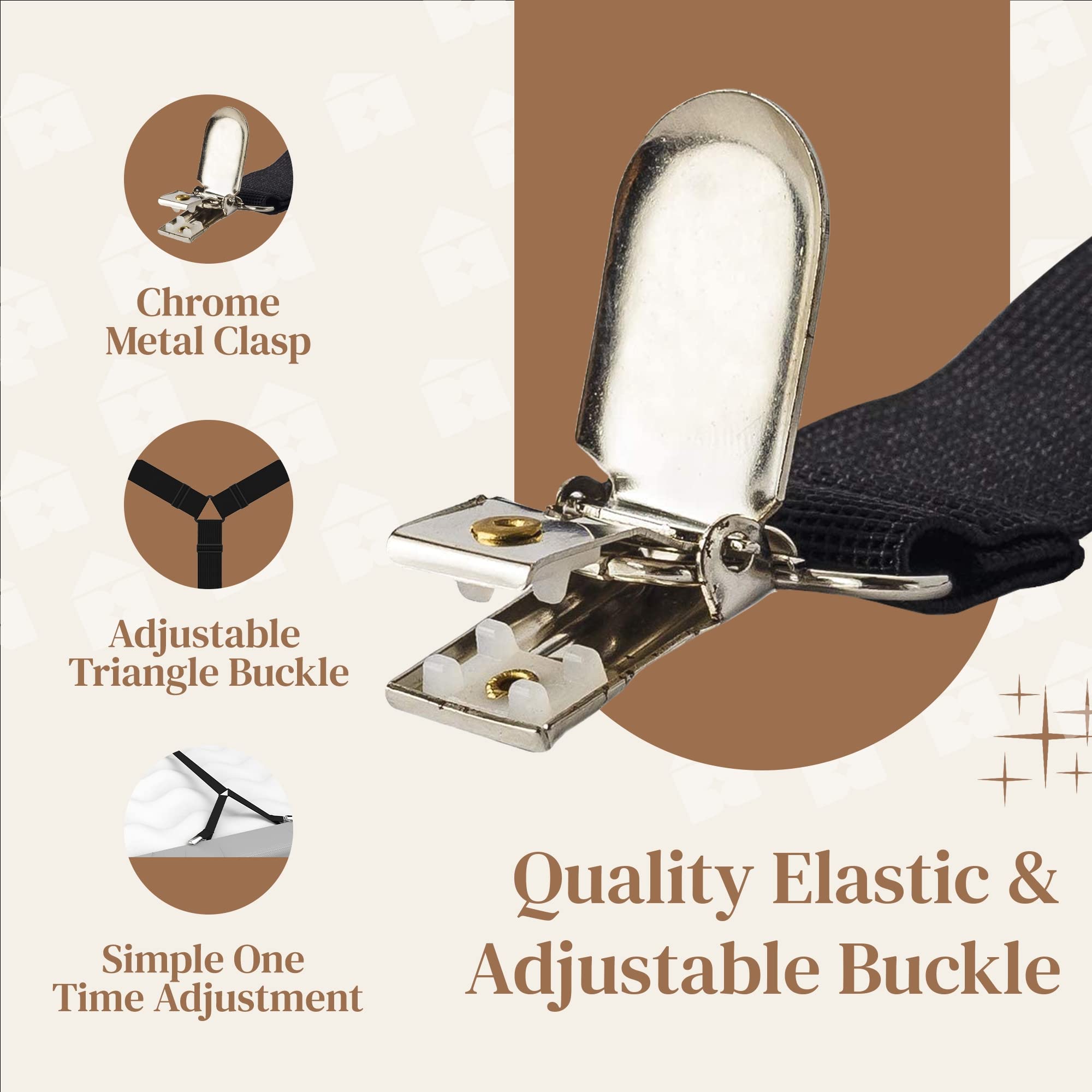 FeelAtHome Bed Sheet Holder Straps Criss-Cross - Sheets Stays Suspenders Keep Fitted/Flat Bedsheet in Place - for Twin Queen King Mattress Holders - Bed Sheet Strap - Fitted Sheet Clip Sheet Keepers