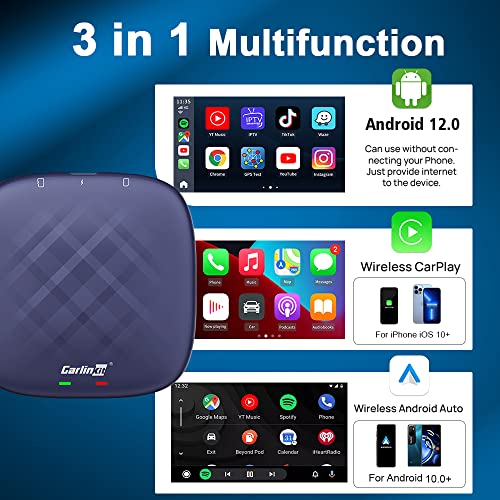 Carlinkit CarPlay Ai Box Android 12.0, 8+128G Adapter with Netflix, YouTube, Hulu,Disney+,Ai Box CarPlay Dongle Magic Box Carplay to Stream Media to Car & TV, Wireless CarPlay & Android Auto