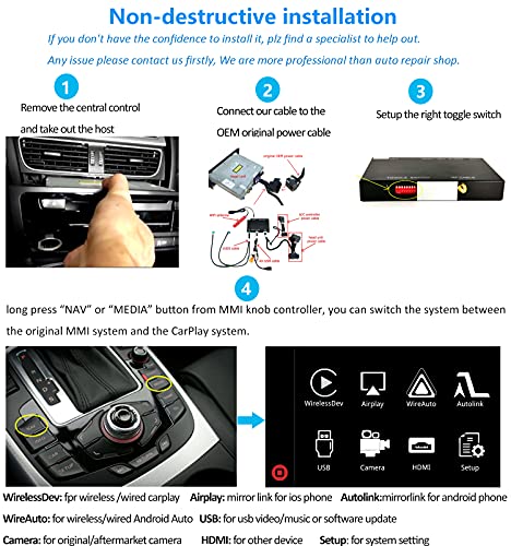 Road Top Wireless Carplay Android Auto Retrofit Kit for Audi A4 A5 S4 S5 RS4 RS5 Q5 2008-2015 with 3GMMI Factory Screen Update, Support Mirrorlink, Siri, Original Control, Camera