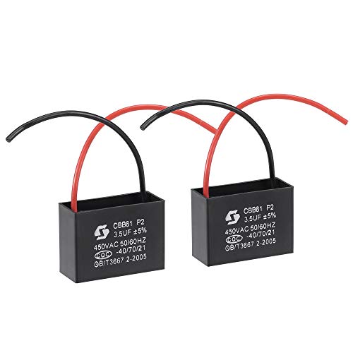 uxcell Ceiling Fan Capacitor CBB61 3.5uF 450V AC 2 Wires Metallized Polypropylene Film Capacitor 43x31x18mm for Electric Fan Pump Motor Generator 2Pcs