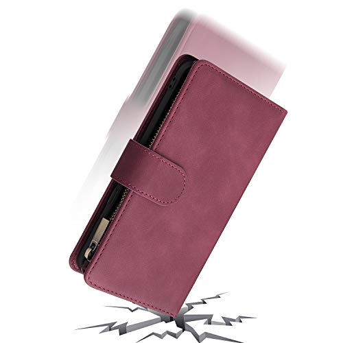 CHICASE Wallet Case for Galaxy S7 Edge,Samsung Galaxy S7 Edge Case,Leather Handbag Zipper Pocket Card Holder Slots Wrist Strap Flip Protective Phone Cover for Samsung Galaxy S7 Edge(Wine Red)
