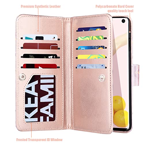 Fingic for Galaxy S10e Case, Samsung S10e Case Wallet, Rose Gold Marble 9 Card Holder PU Leather Detachable Wrist Strap Wallet Case for Women Cover for Samsung Galaxy S10E, Rose Gold